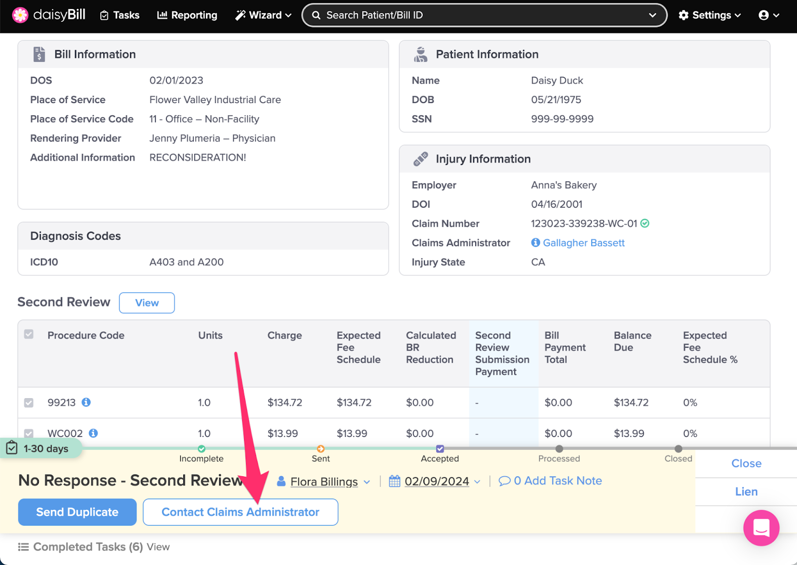 Task: No Response - Second Review | daisyBill