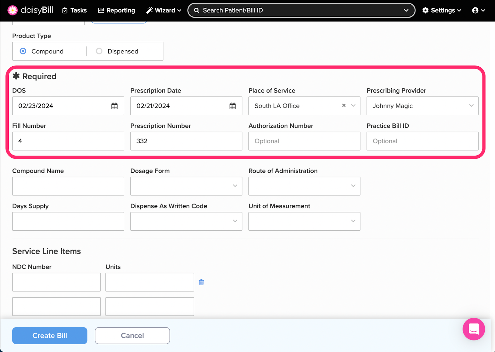 NCPDP Add Bill Compound Product | daisyBill