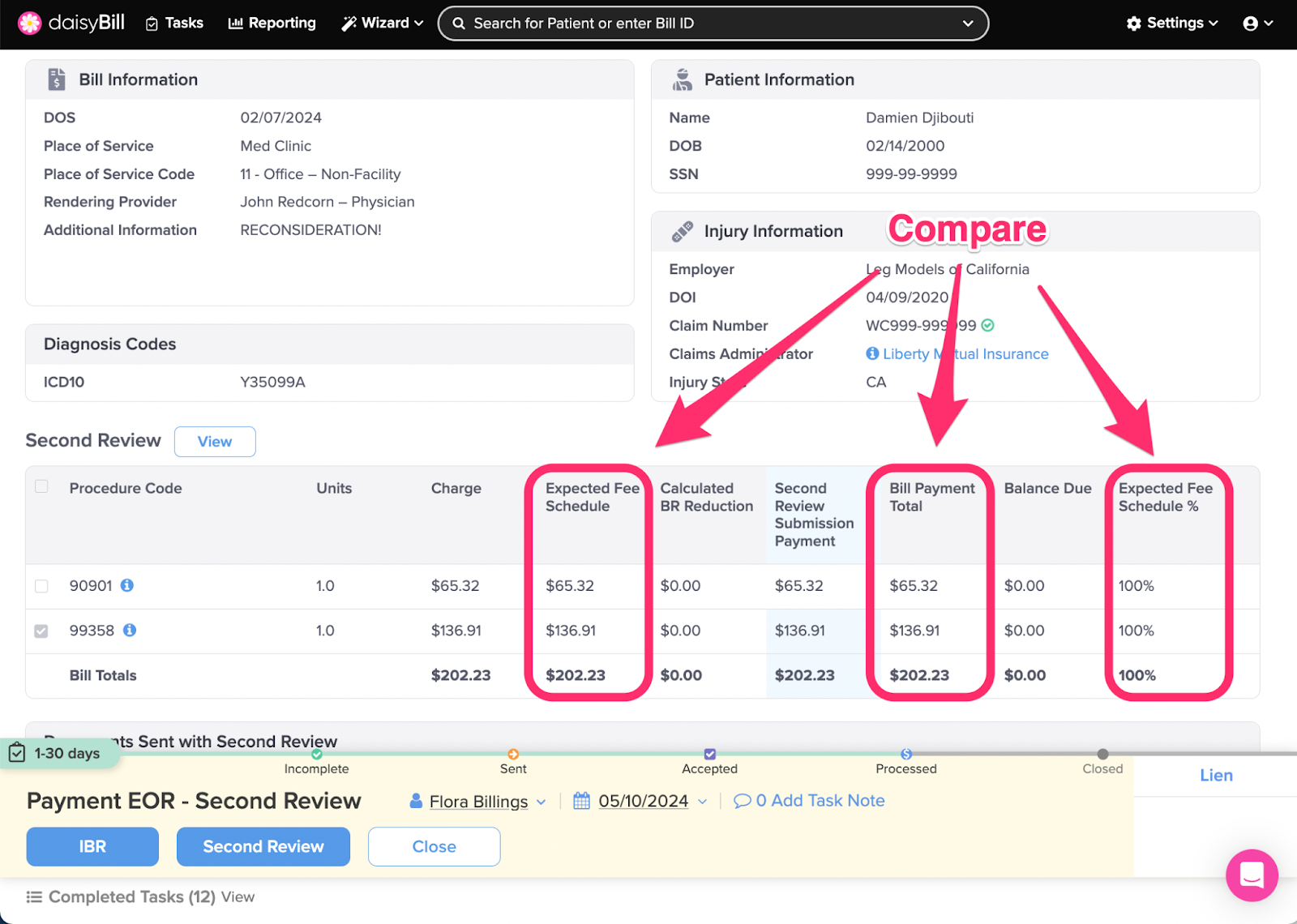 Task: Payment EOR - Second Review | daisyBill