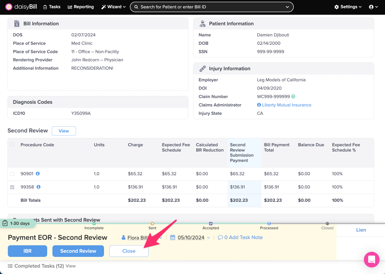 Task: Payment EOR - Second Review | daisyBill