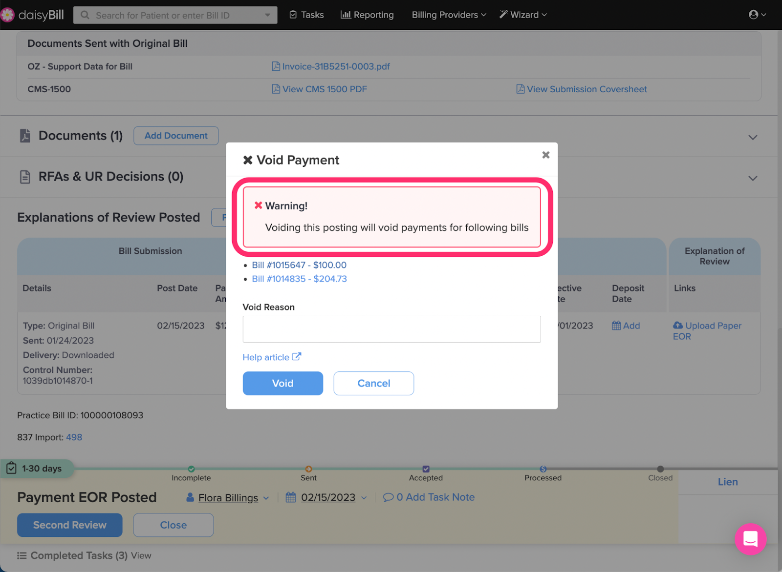Void Posted Payment | daisyBill