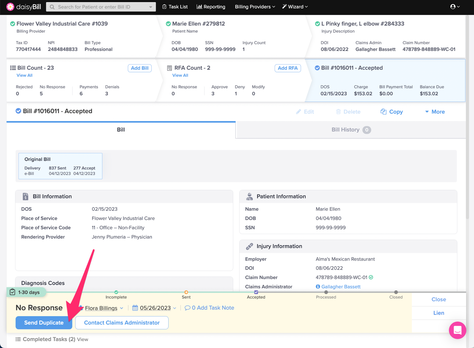 Task: No Response | daisyBill