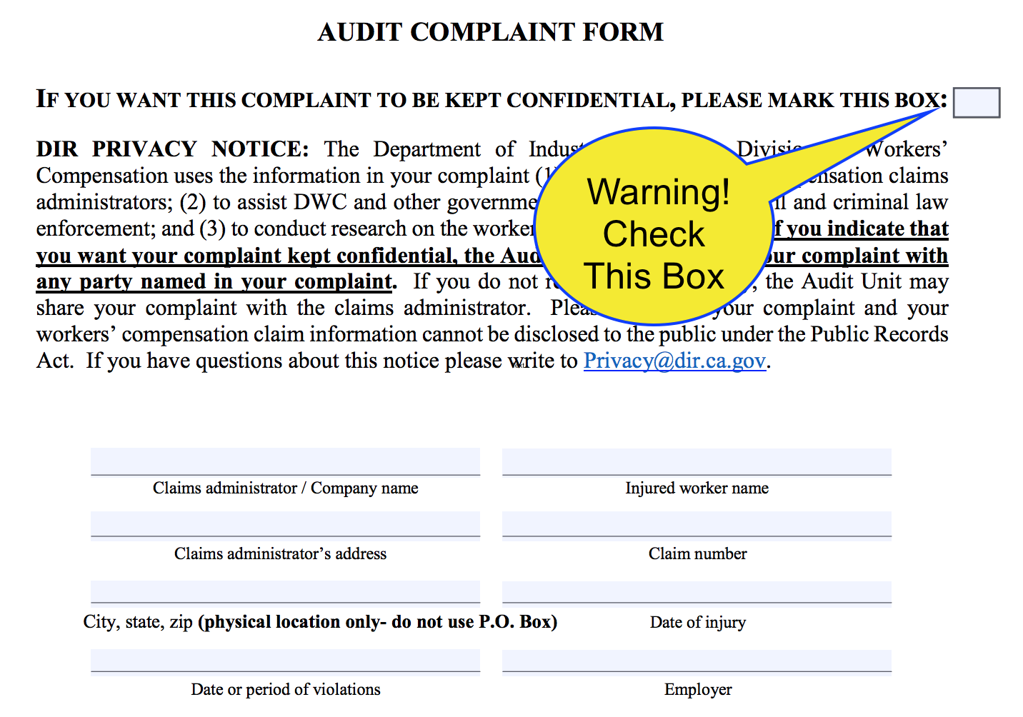 Audit Complaint Form Updated in California | daisyBill