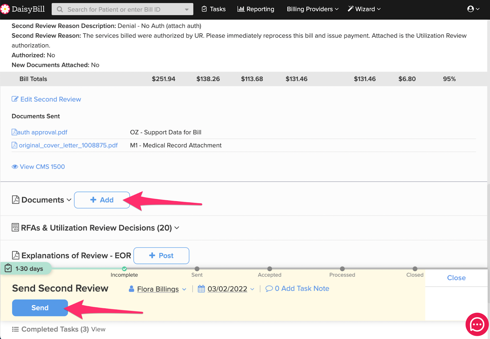 Request for Second Review / Appeal: Denied Bill | daisyBill