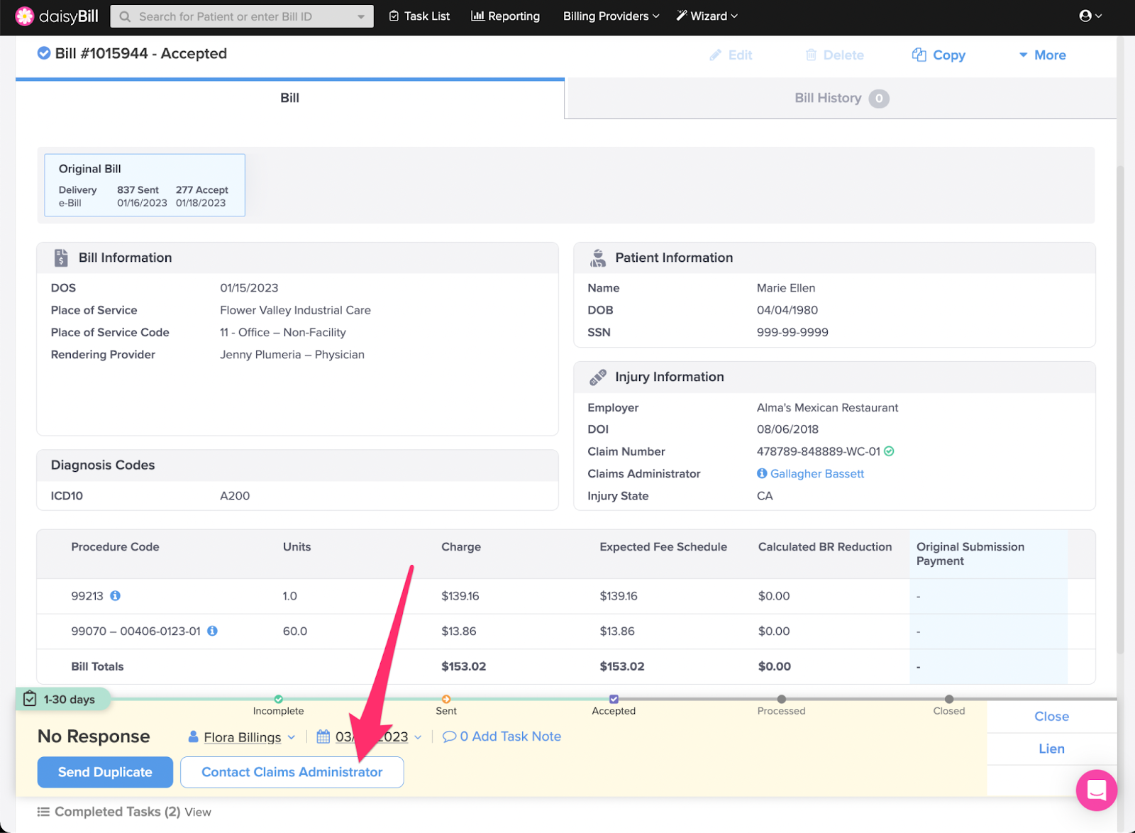 Task: No Response | daisyBill