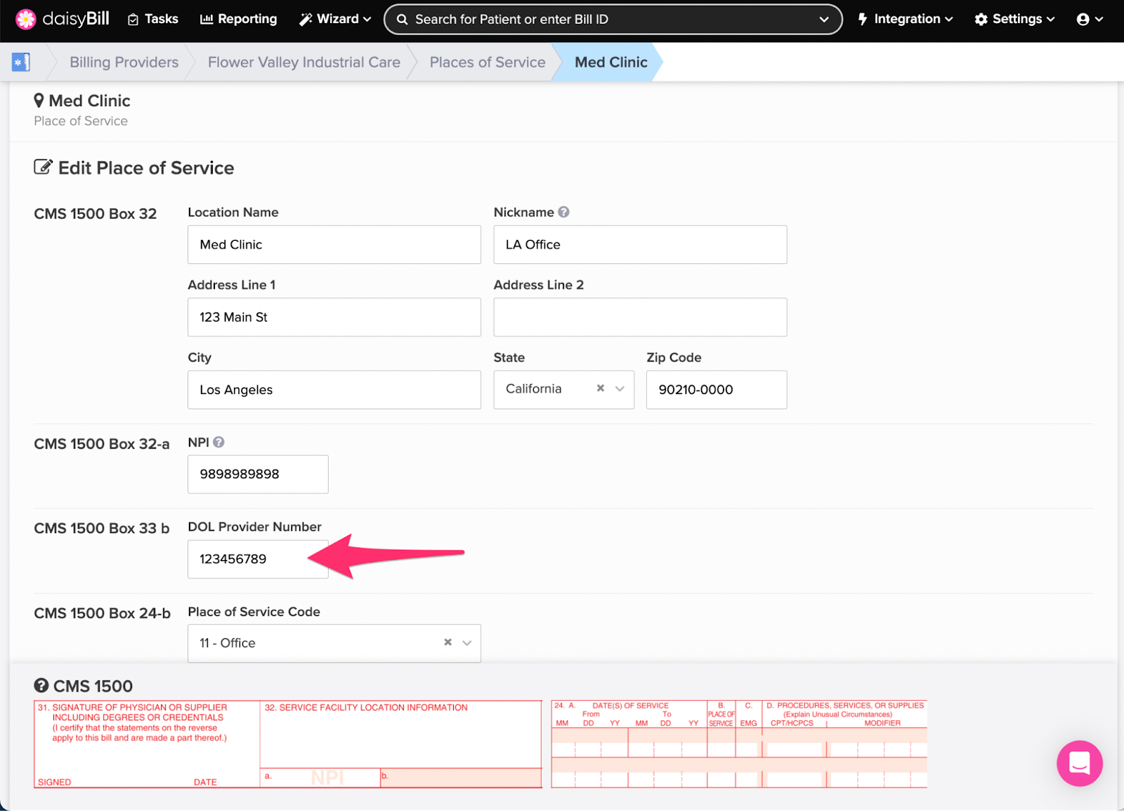 DOL Provider Number | daisyBill