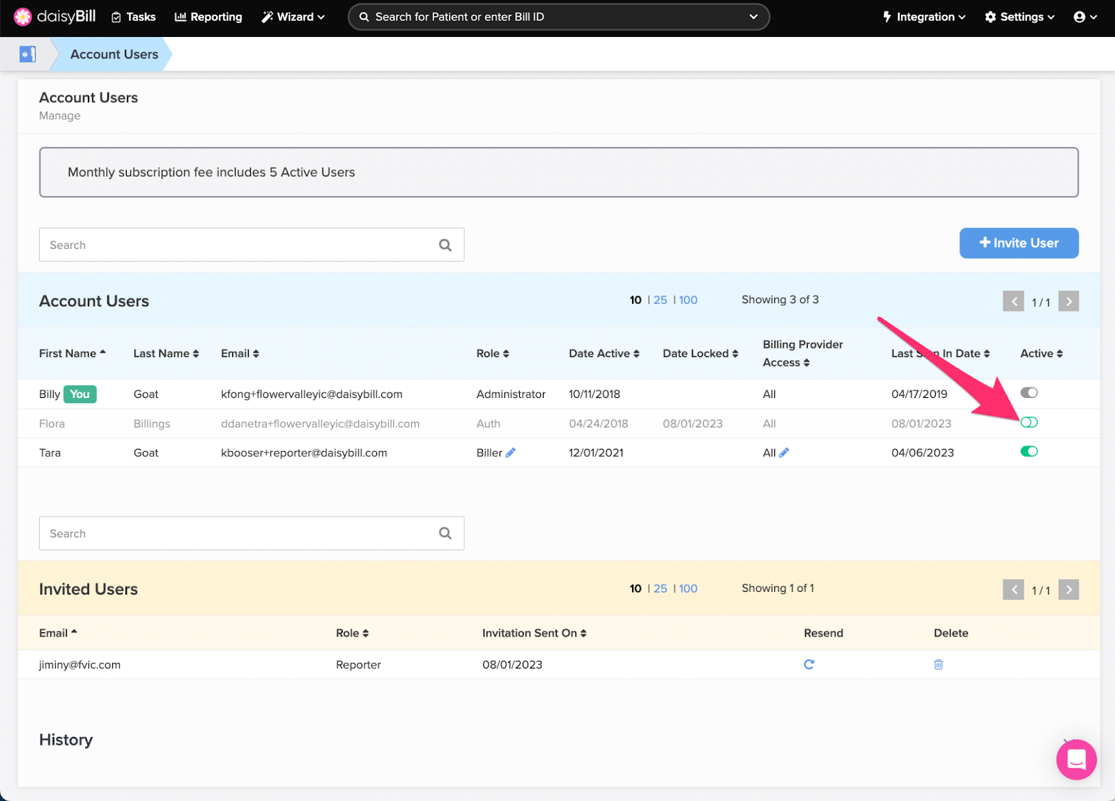 Manage Users - Locked Users | daisyBill