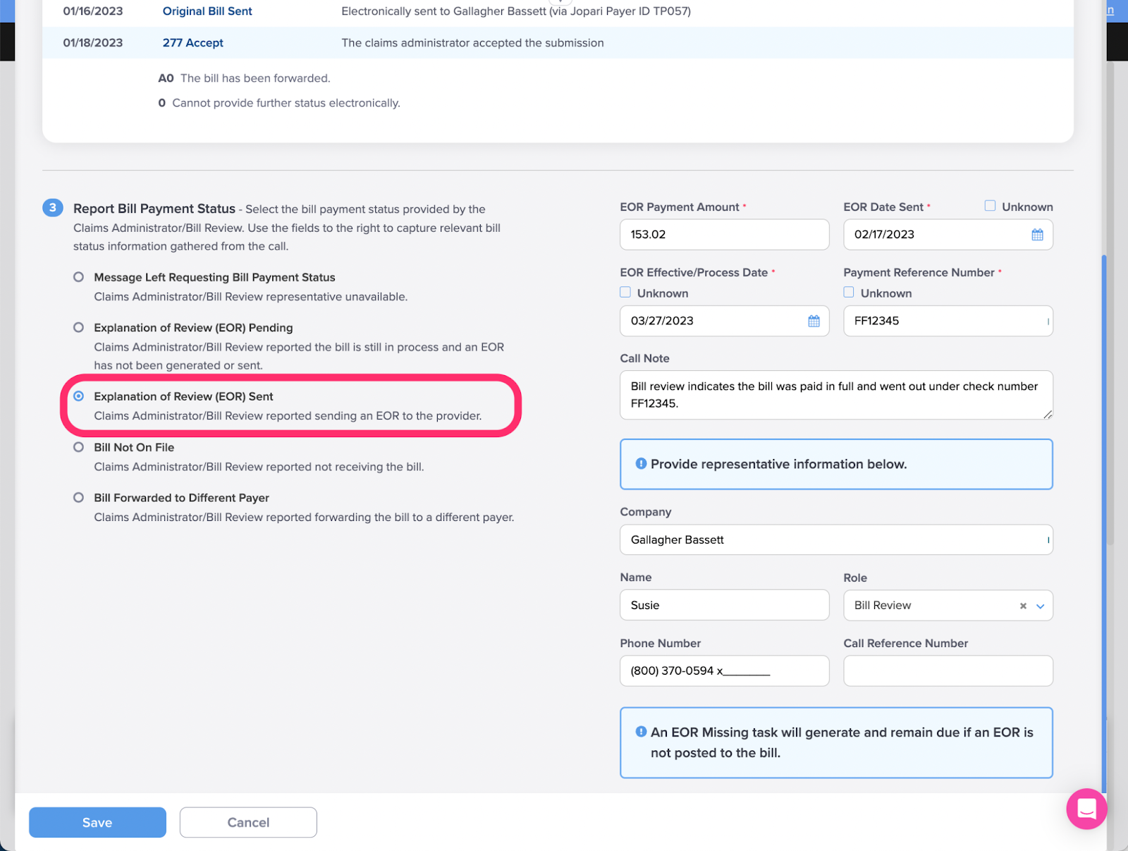 Task: No Response | daisyBill