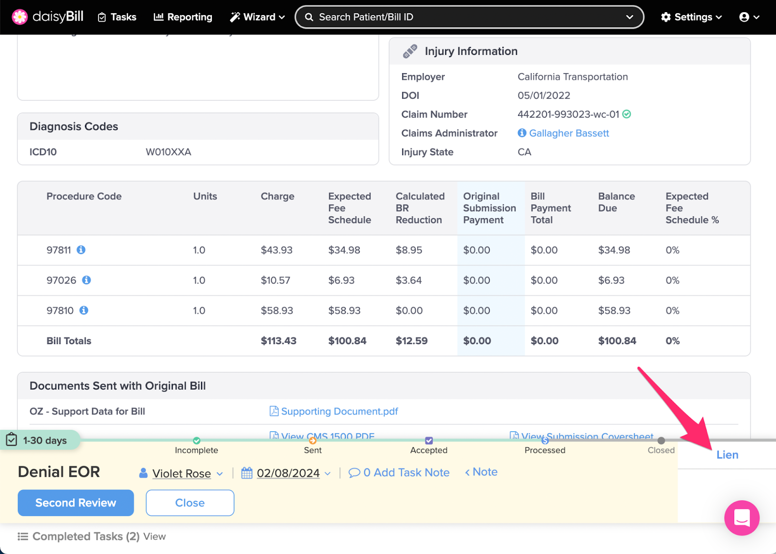 Task: Denial EOR | daisyBill