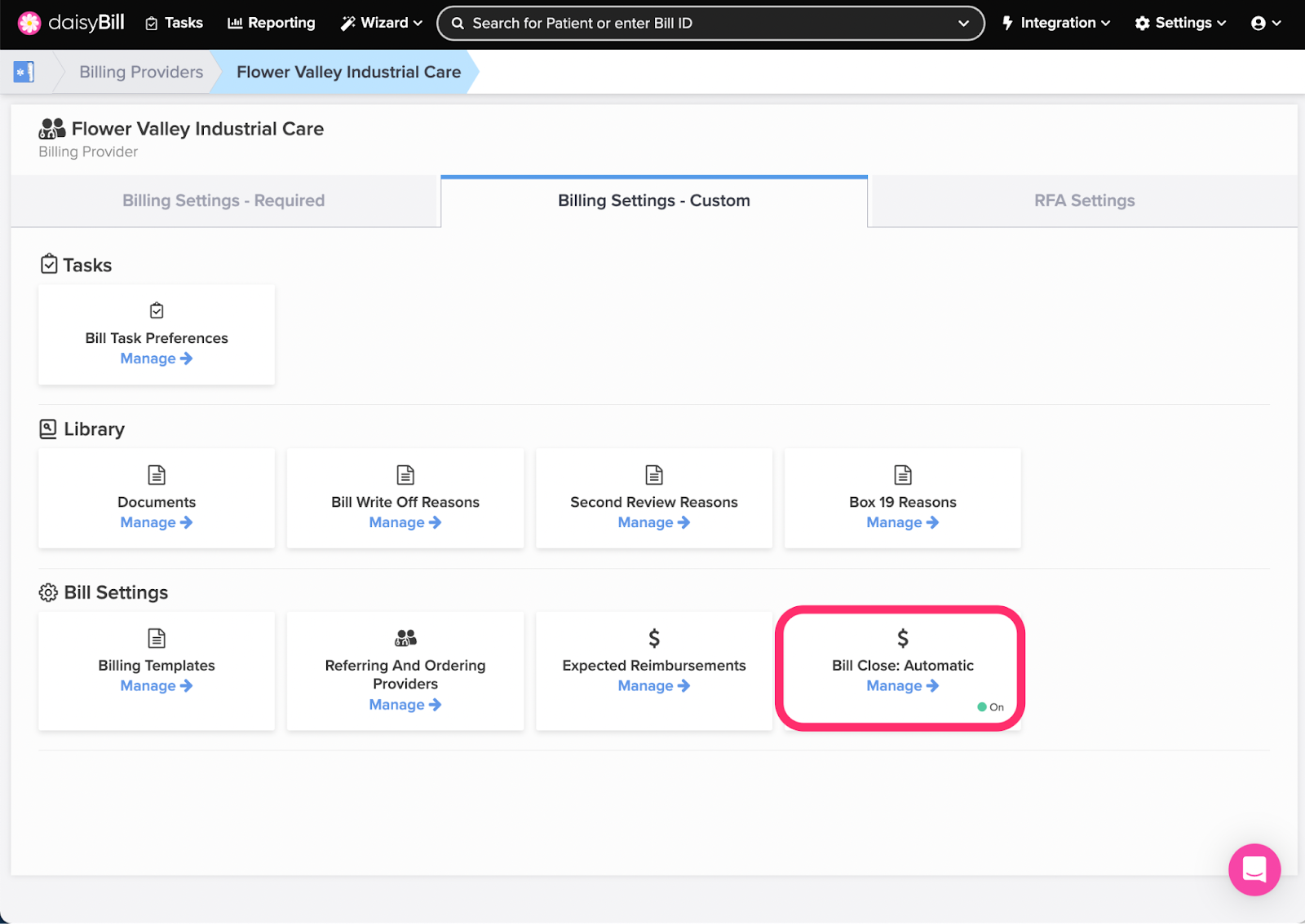 Manage Billing Provider Explained - Custom Settings | daisyBill