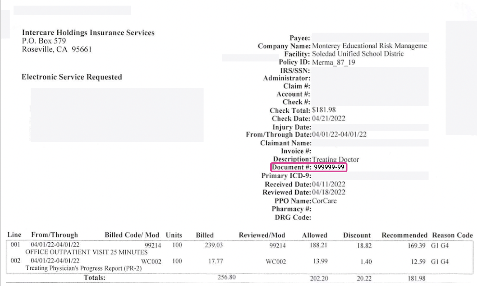 Payer Claim Control Number | daisyBill