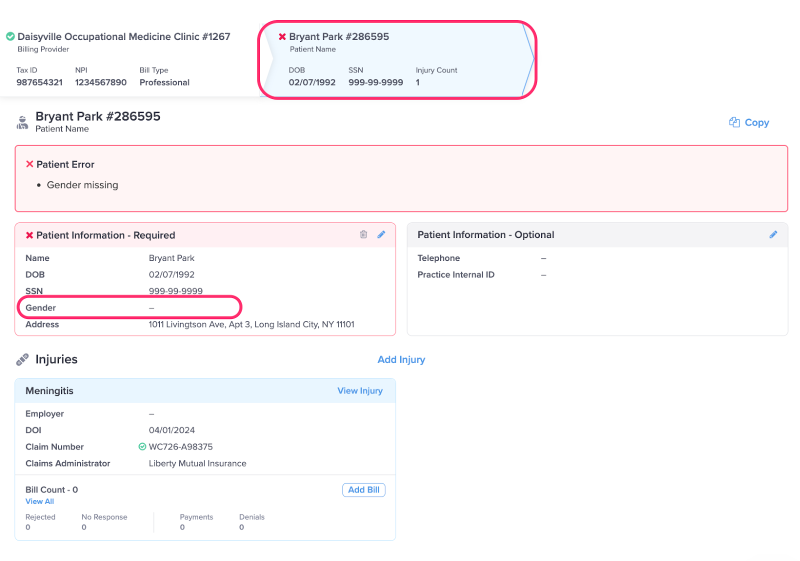 Task: Patient Error | daisyBill