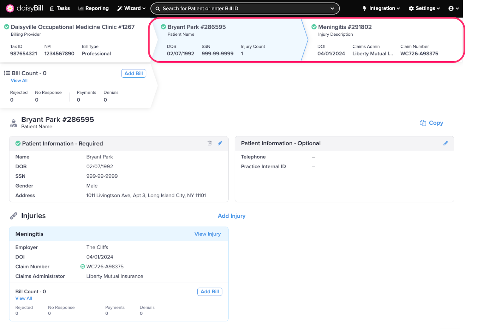 Task: Patient Error | daisyBill