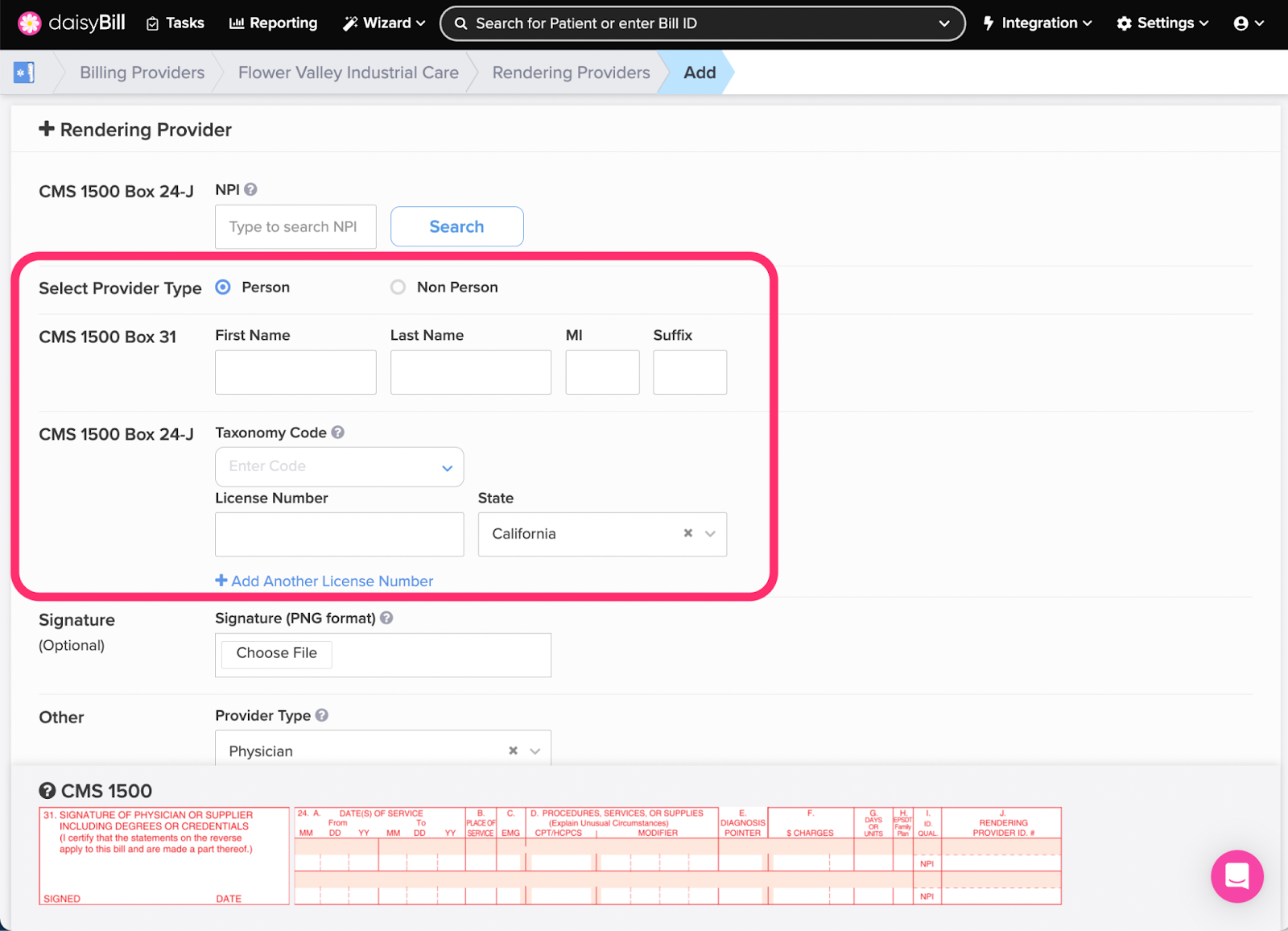 Rendering Providers | daisyBill