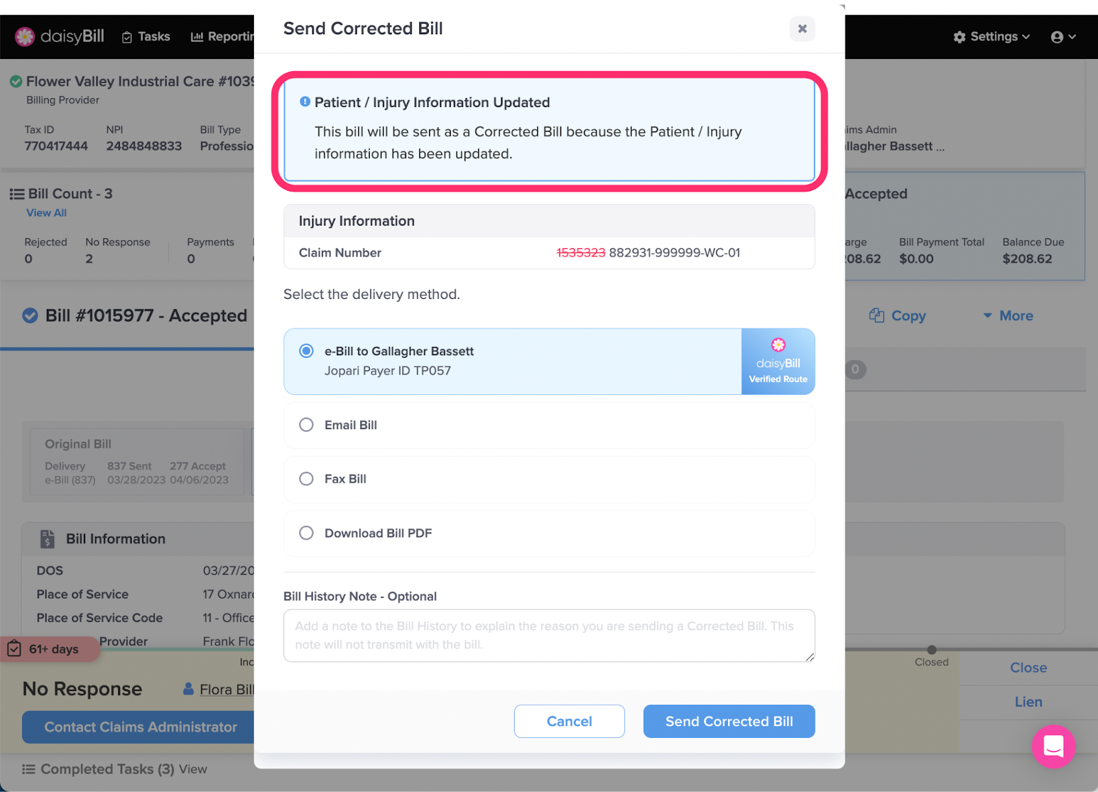 Task: No Response | daisyBill