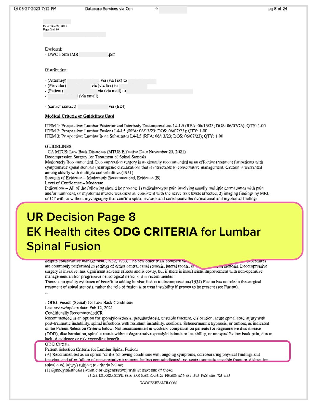 SCIF Inept UR #5: EK Health Ignores MTUS, Denies Surgery | daisyBill