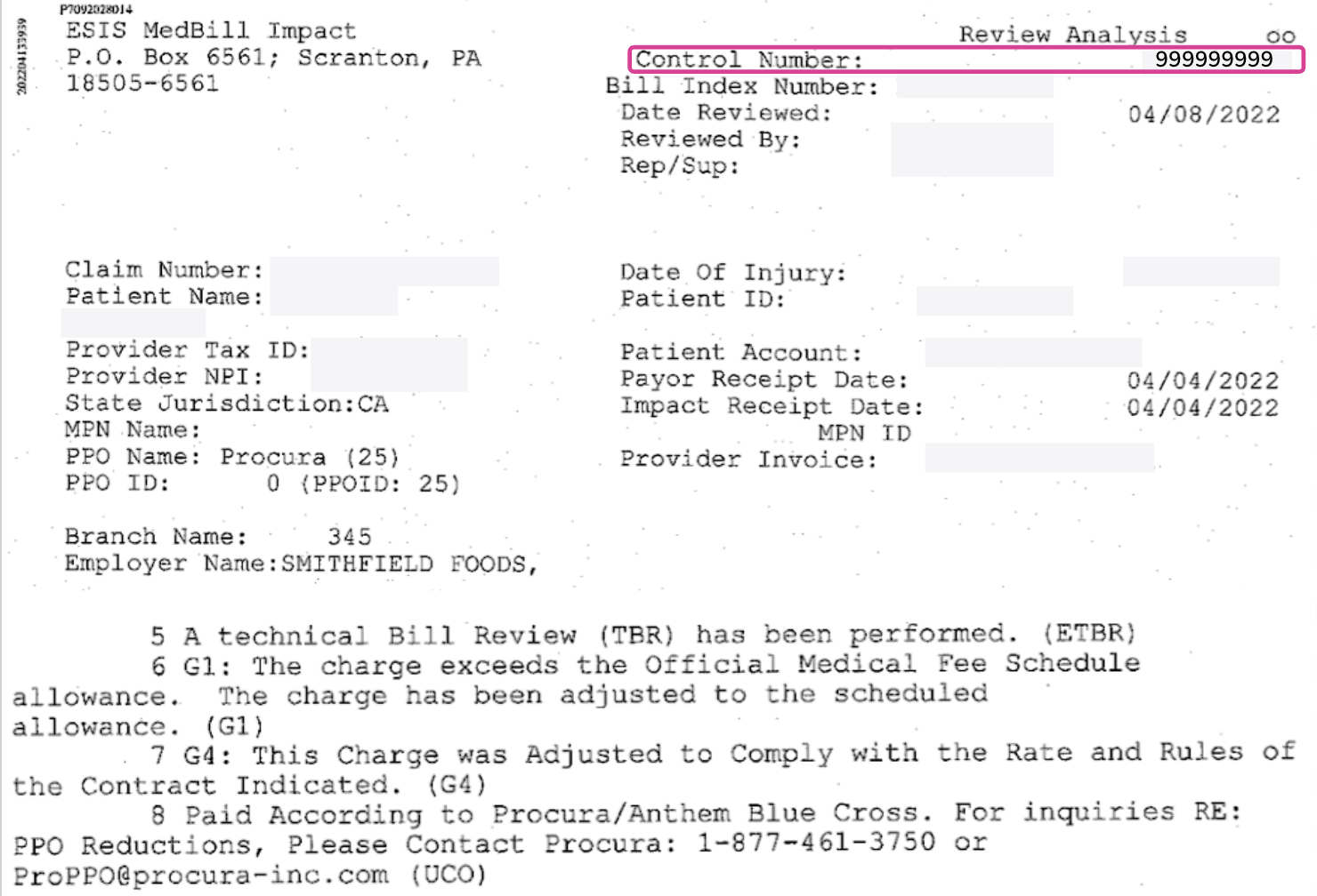 Payer Claim Control Number | daisyBill