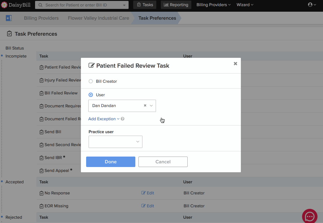 Bill Task Preferences | daisyBill