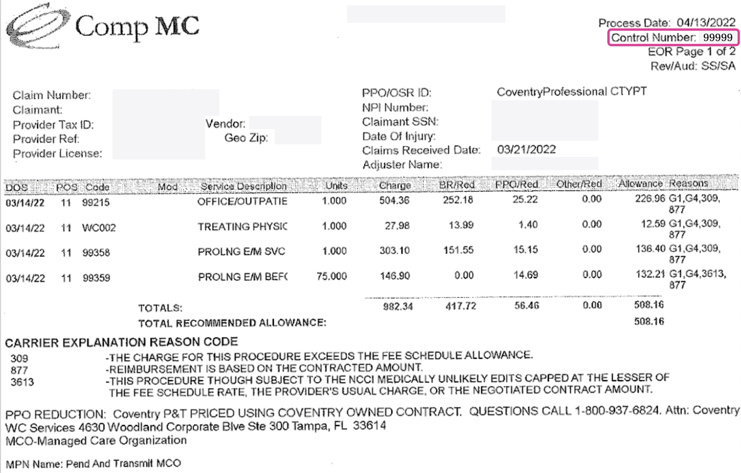 Payer Claim Control Number | daisyBill