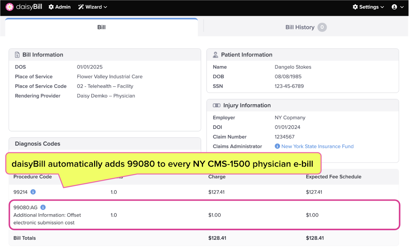 NY: Add CPT 99080 Charge to Offset e-Billing Cost | daisyBill