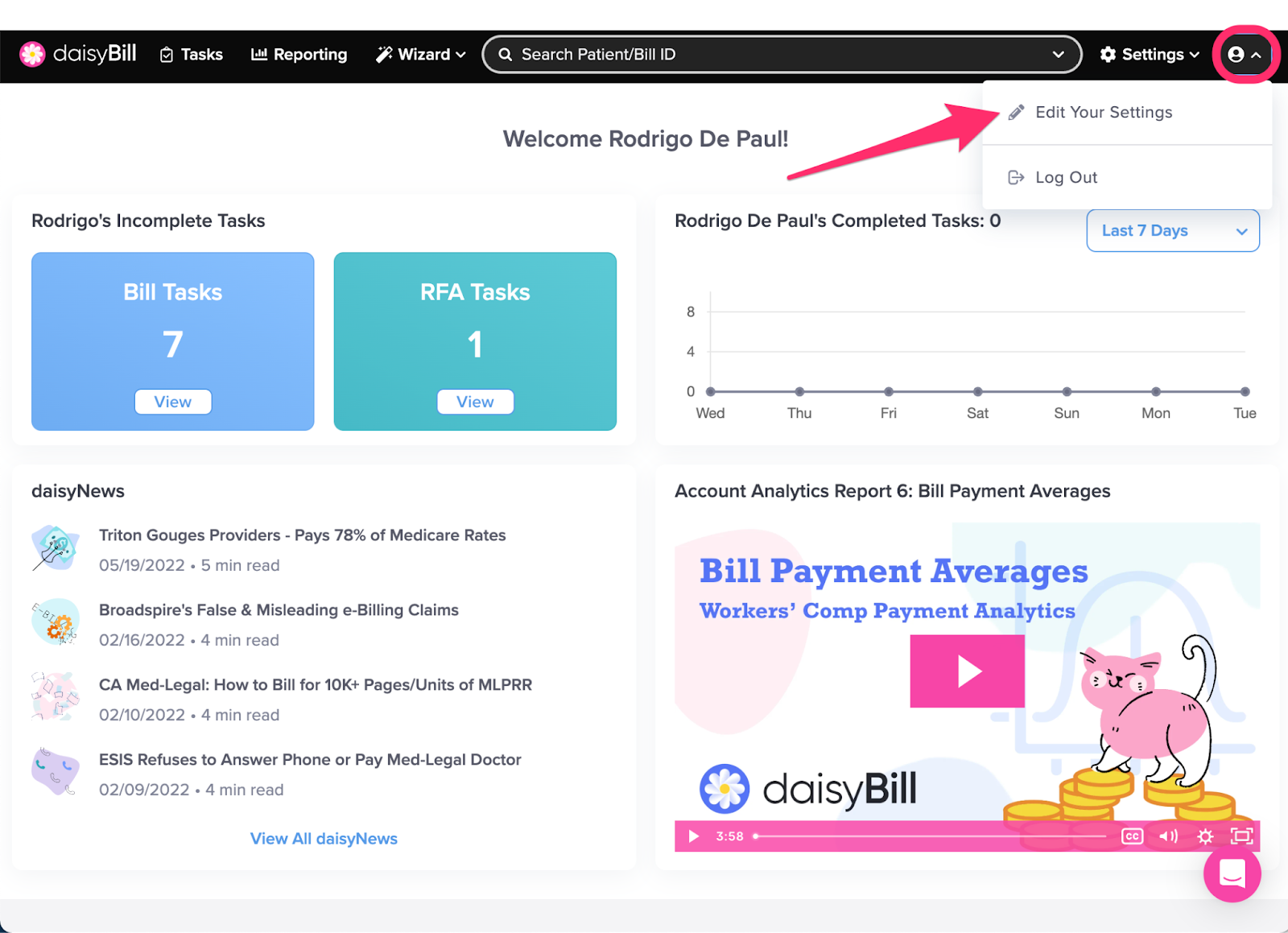 Edit Your Settings | daisyBill
