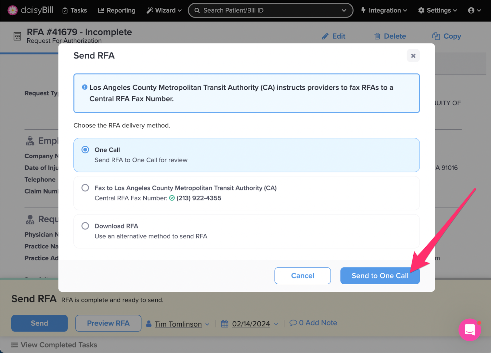 Add / Send RFA | daisyBill