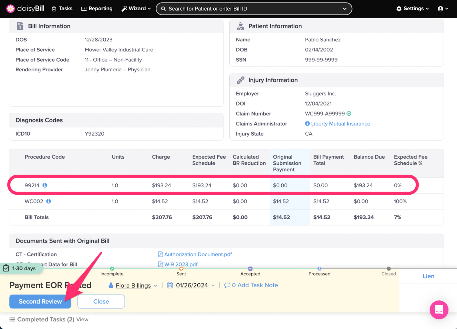 Request for Second Review / Appeal: Partial Payment | daisyBill