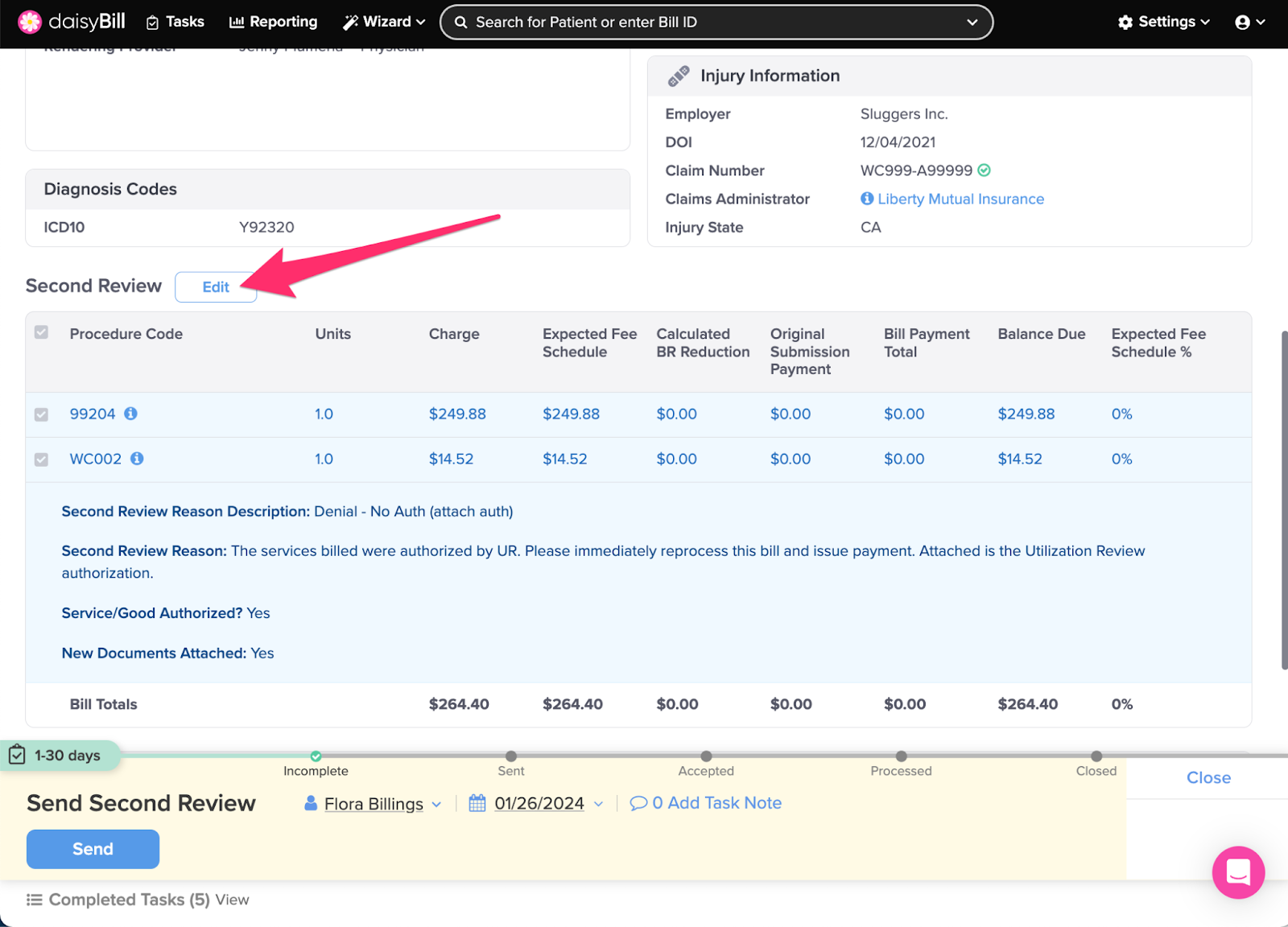 Request for Second Review / Appeal: Denied Bill | daisyBill