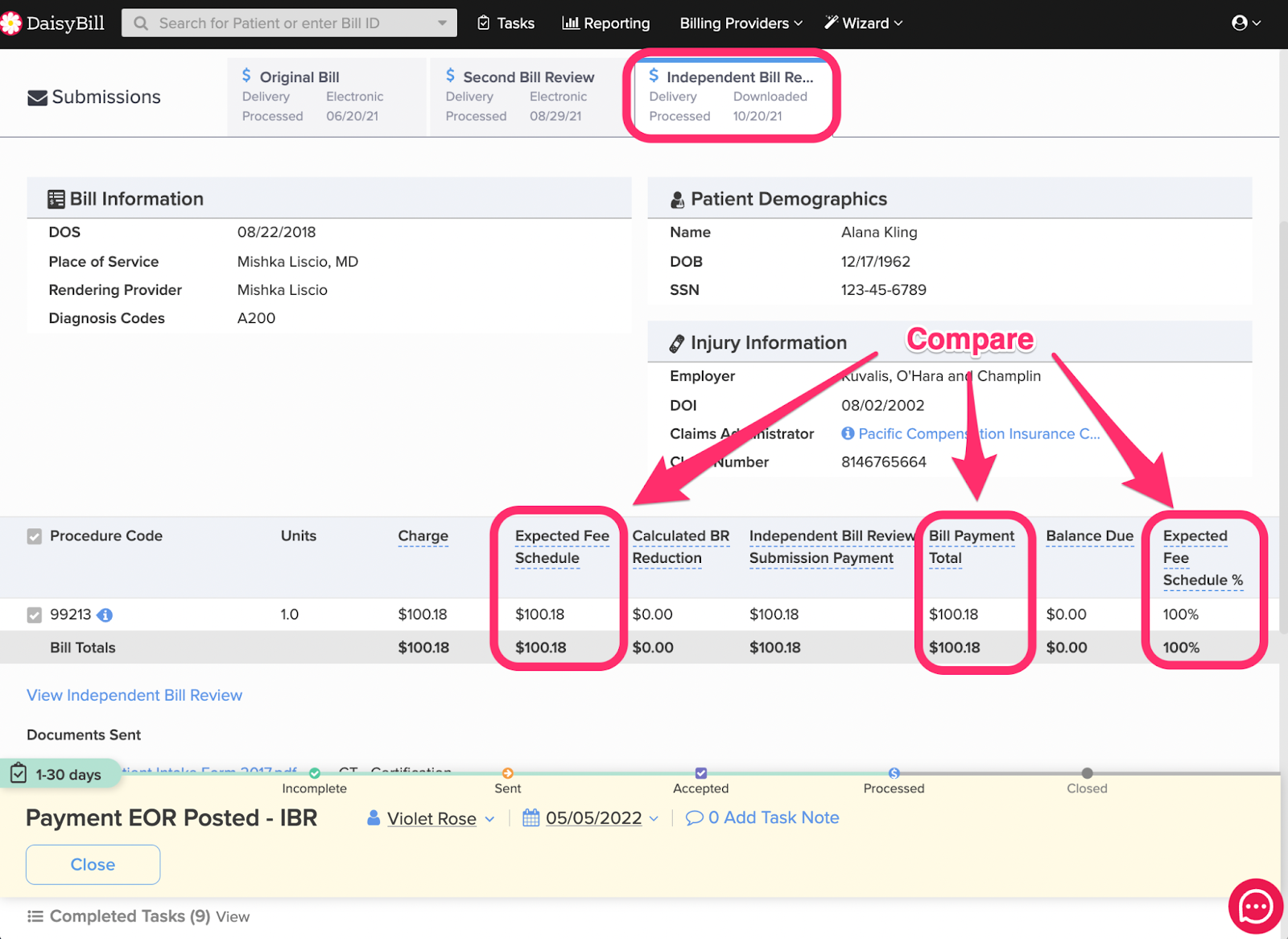 Task: Payment EOR Posted - IBR | daisyBill