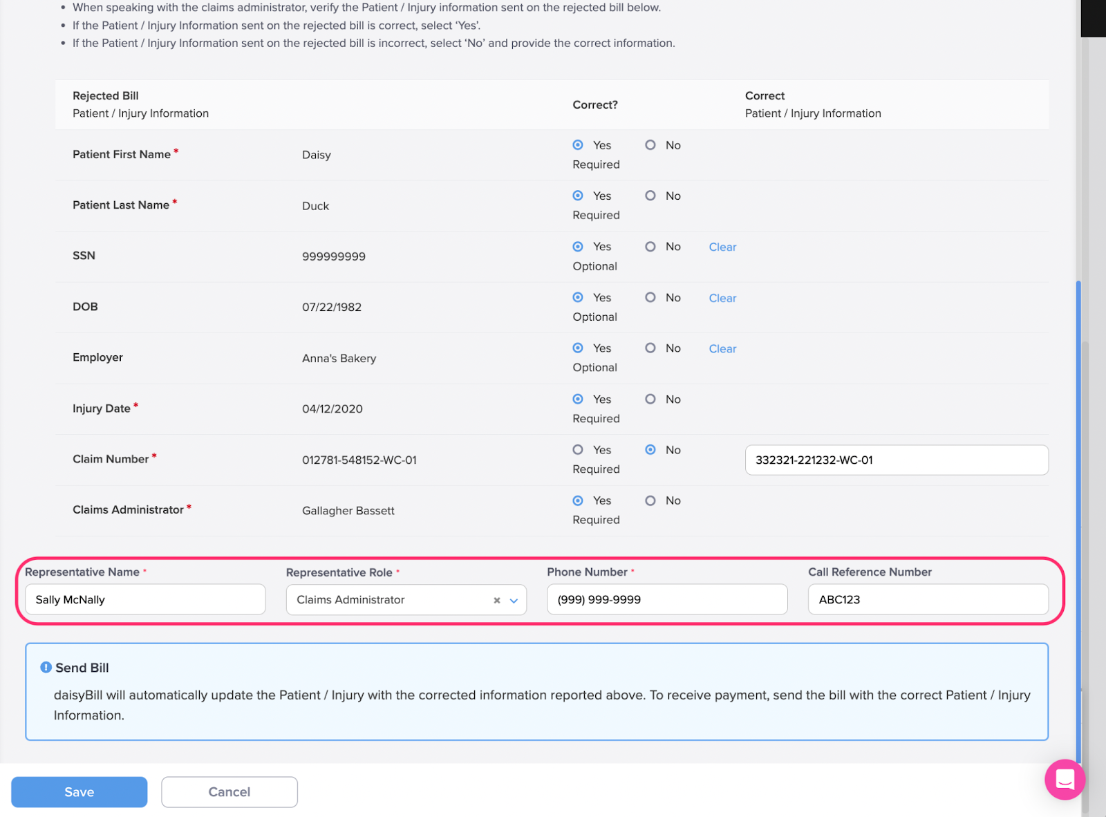Task: Rejected Bill | daisyBill