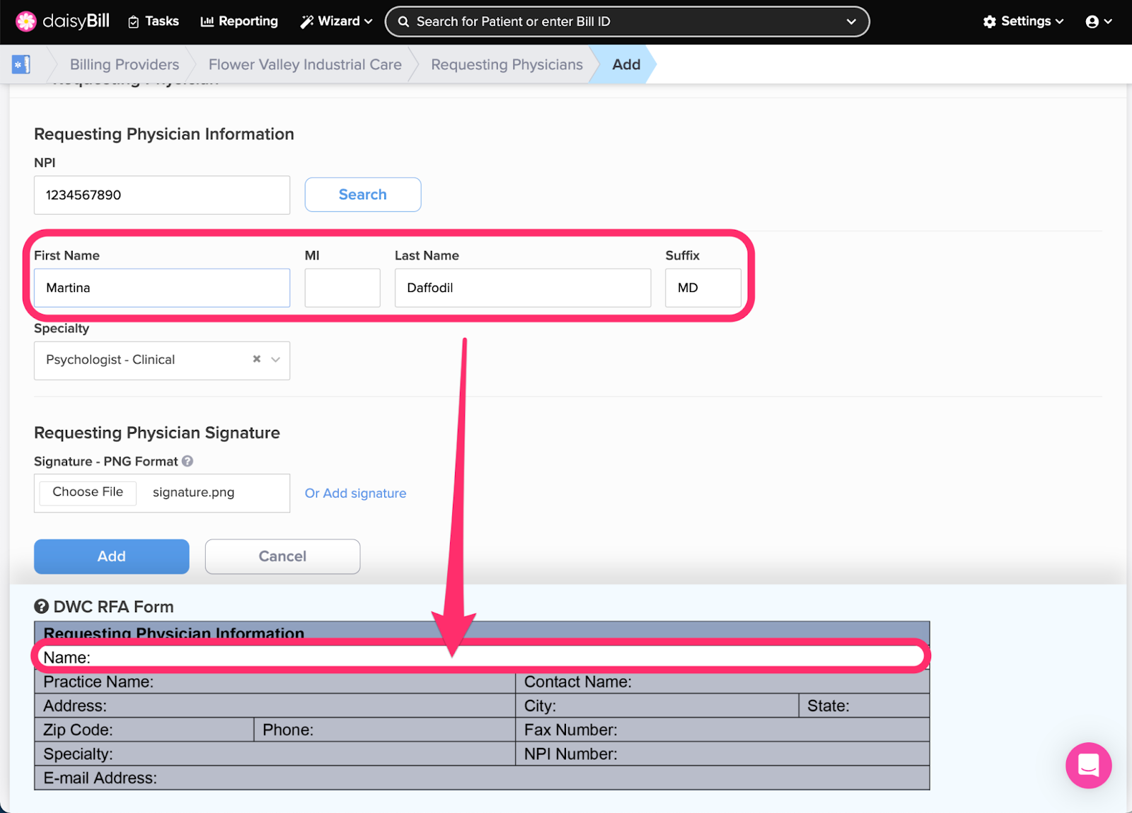 Requesting Physicians | daisyBill
