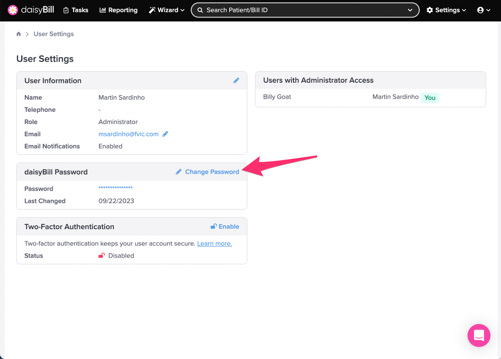 Edit Your Settings | daisyBill