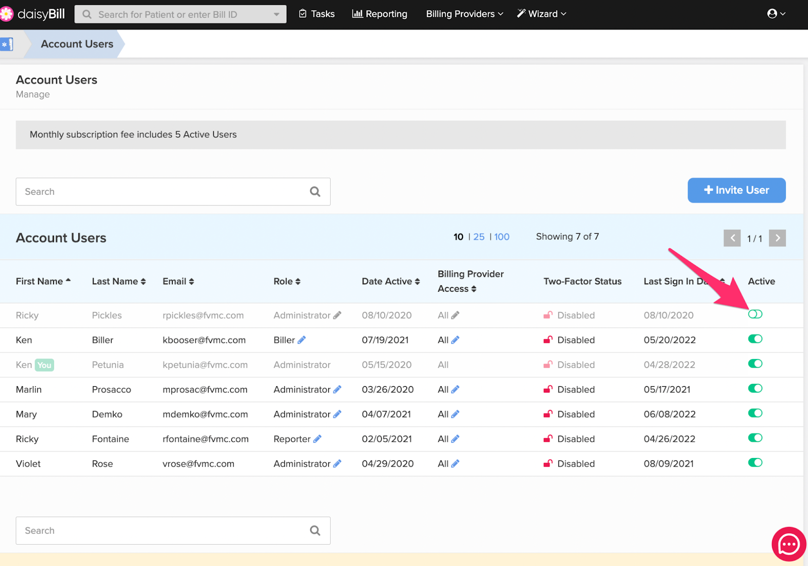 Manage Users - Locked Users | daisyBill