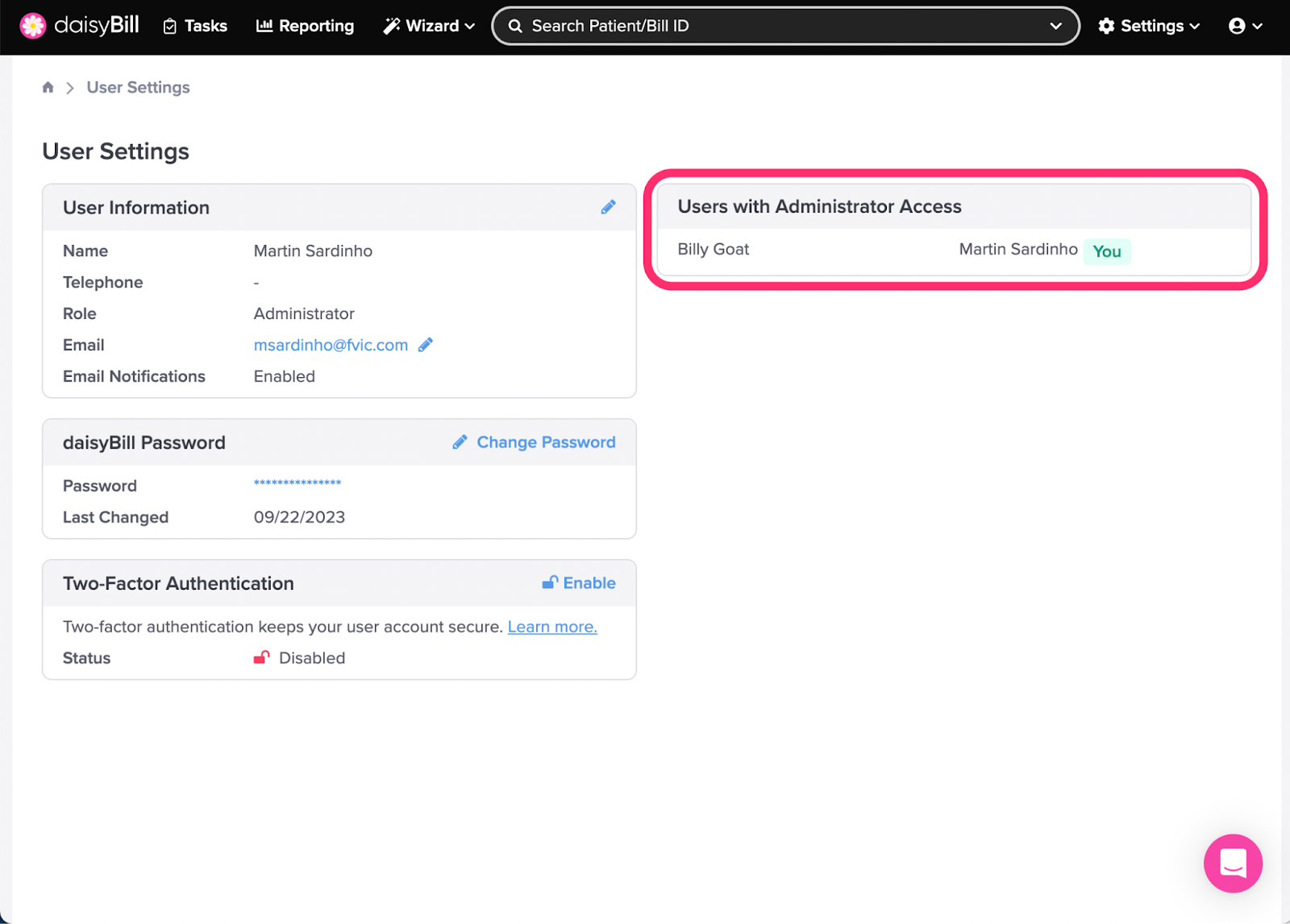 Edit Your Settings | daisyBill