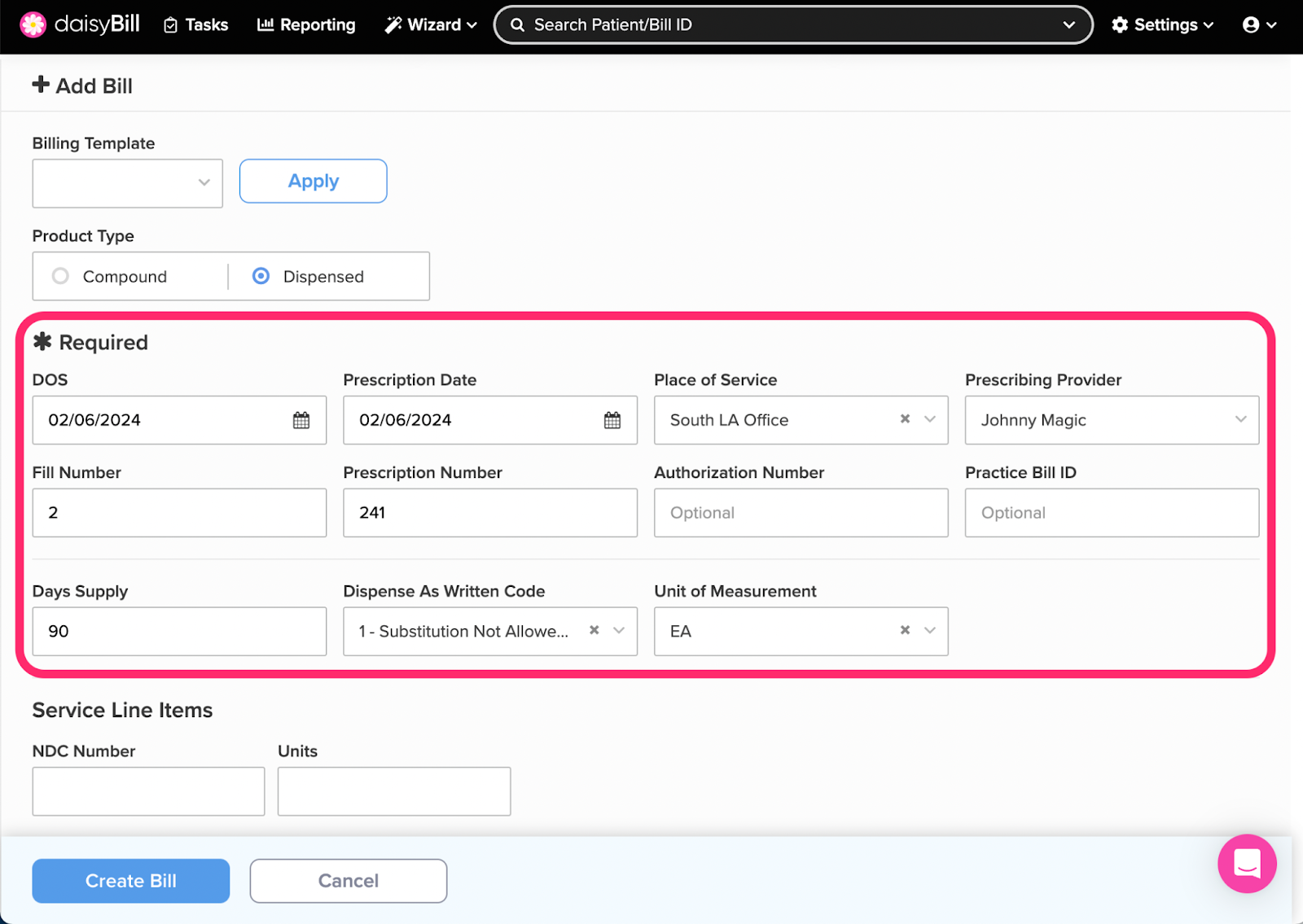 NCPDP Add Bill Dispensed Product | daisyBill