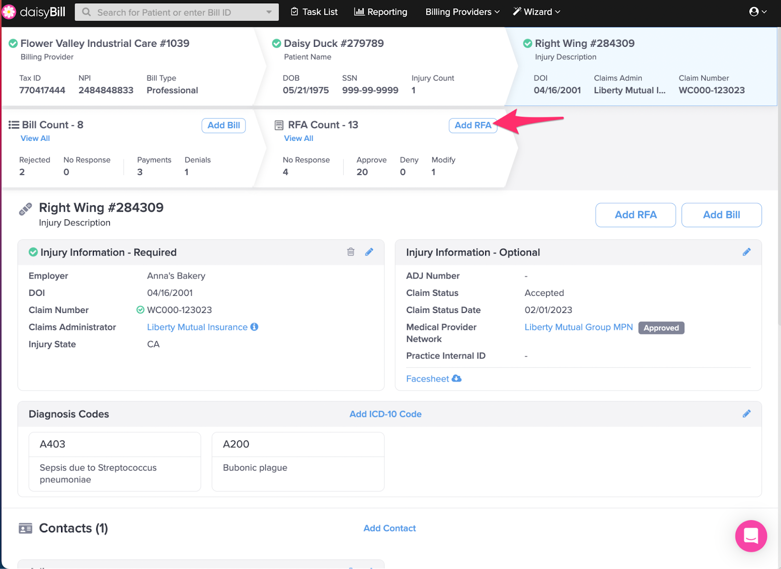 Add / Send RFA | daisyBill
