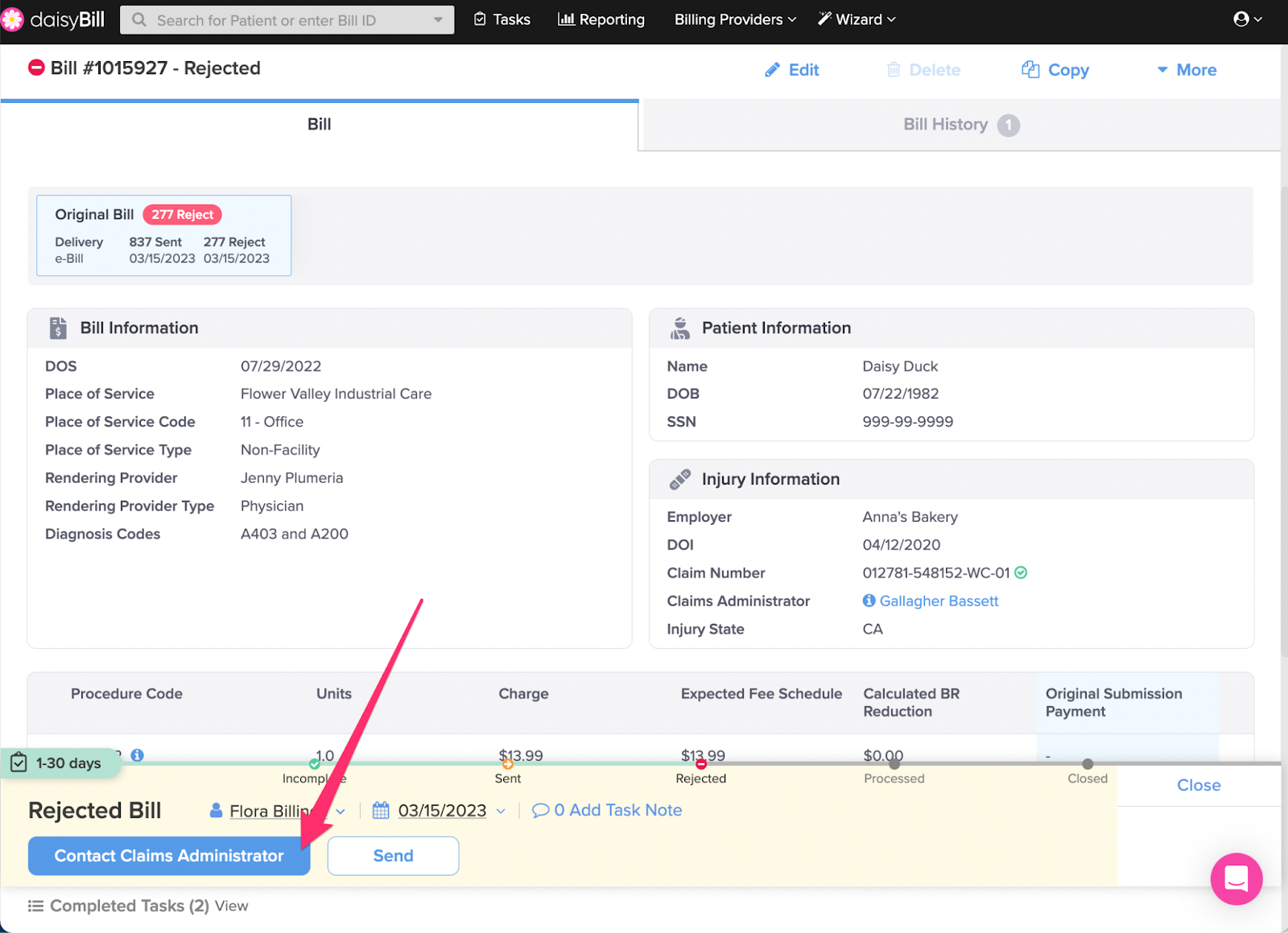 Task: Rejected Bill | daisyBill