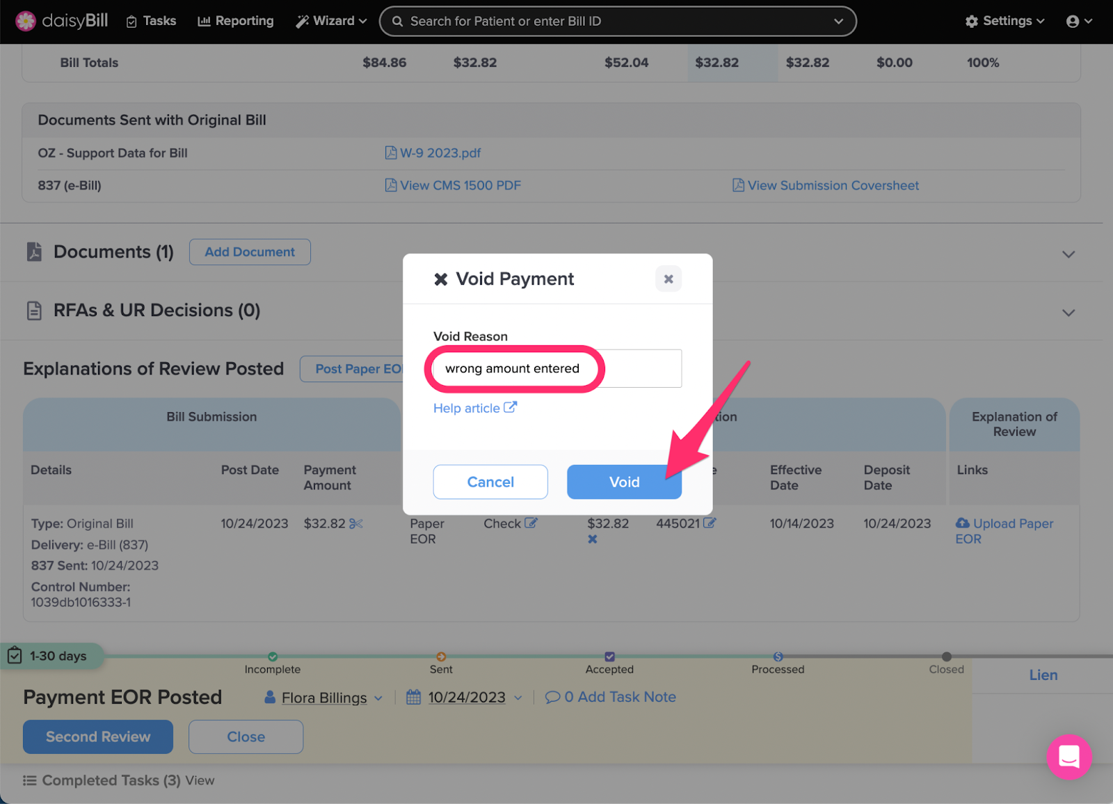 Void Posted Payment | daisyBill