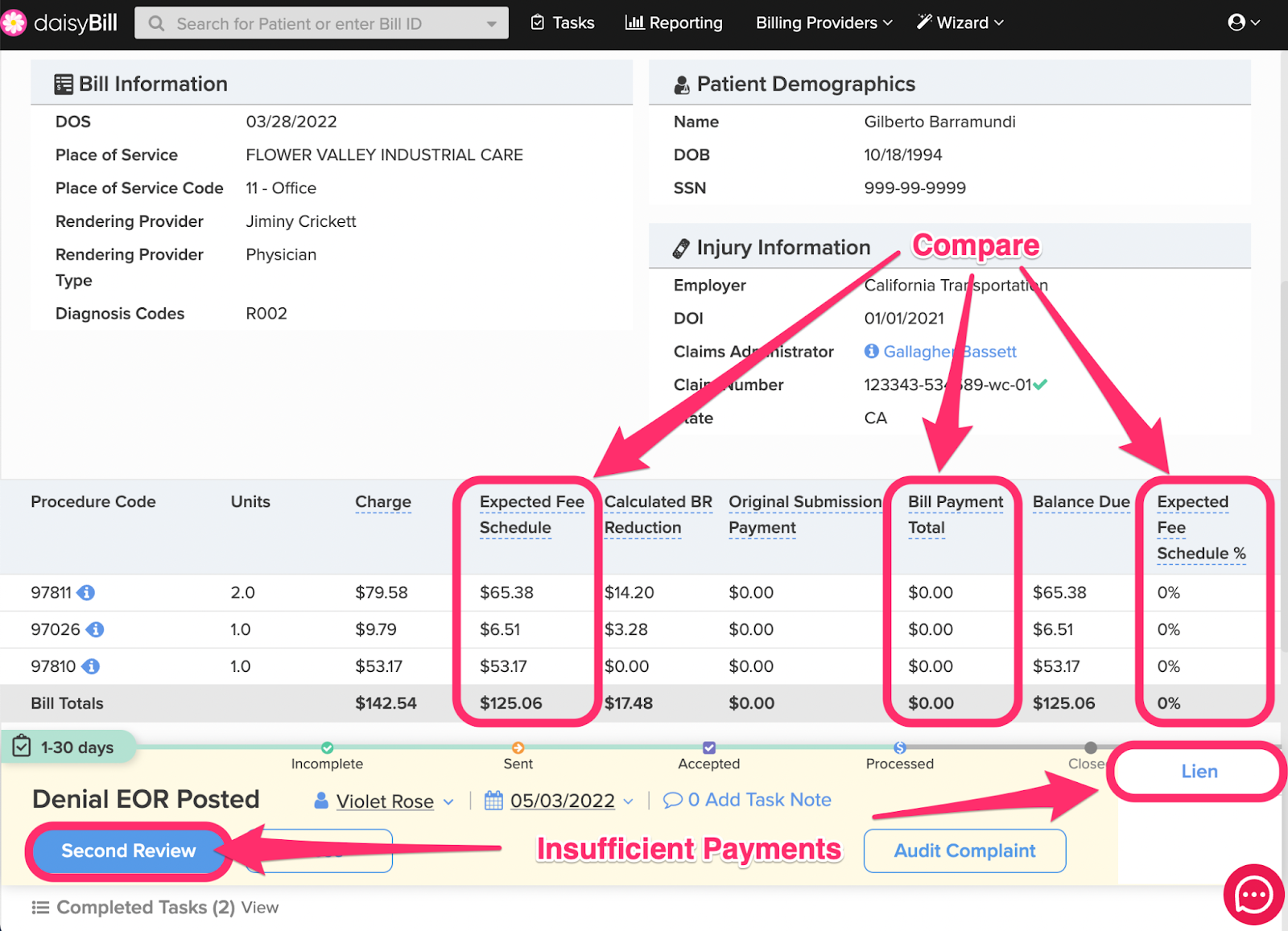Task: Denial EOR Posted | daisyBill