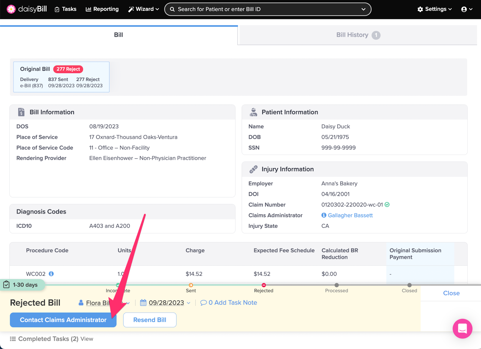 Task: Rejected Bill | daisyBill