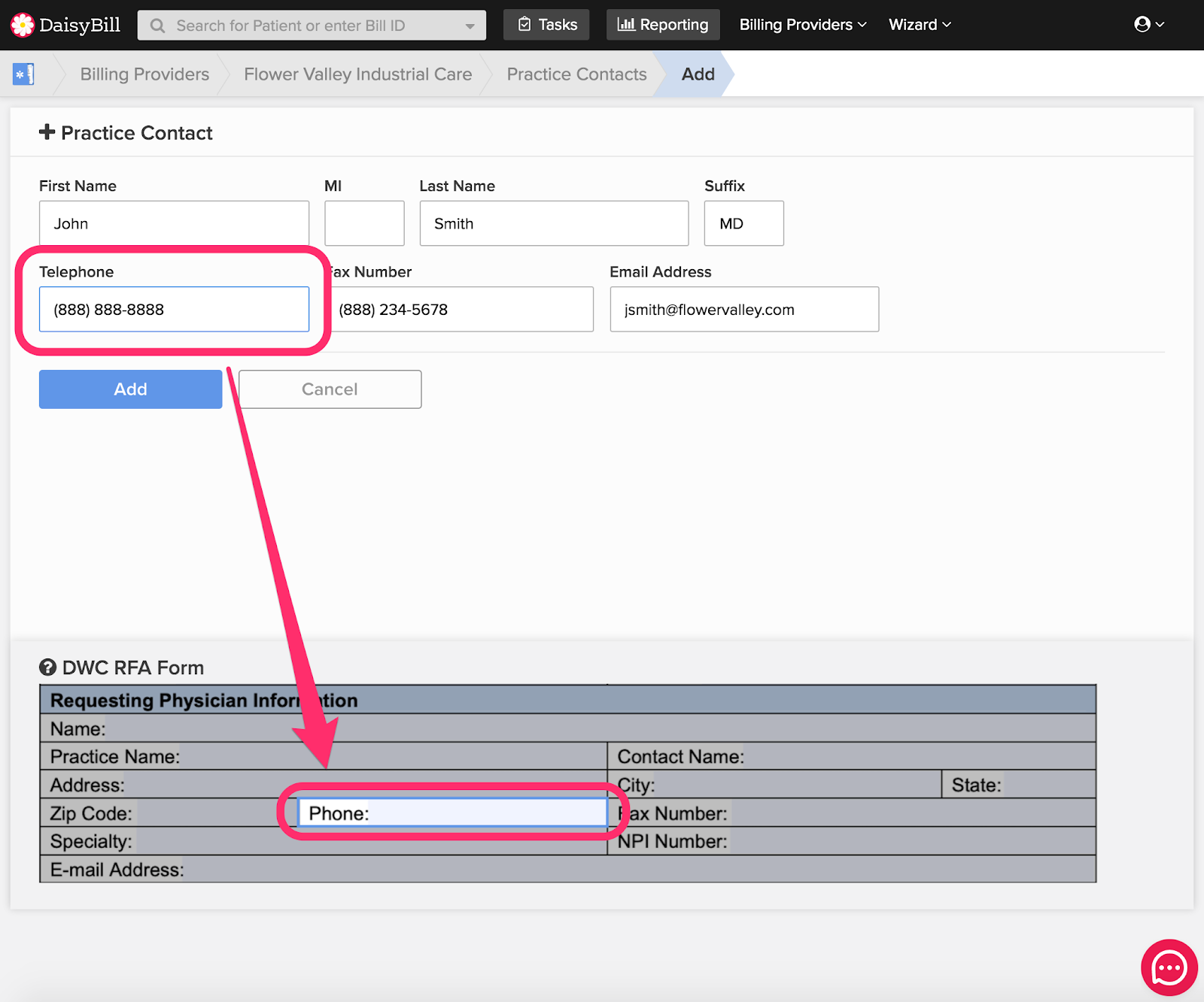 Practice Contacts | daisyBill