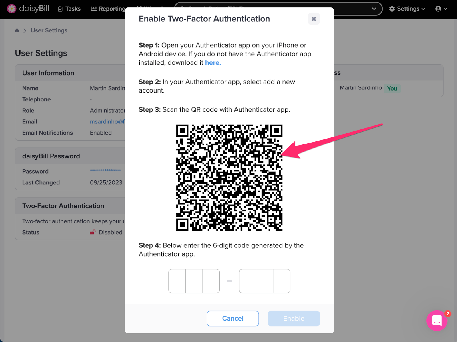 Enable Two-Factor Authentication | daisyBill