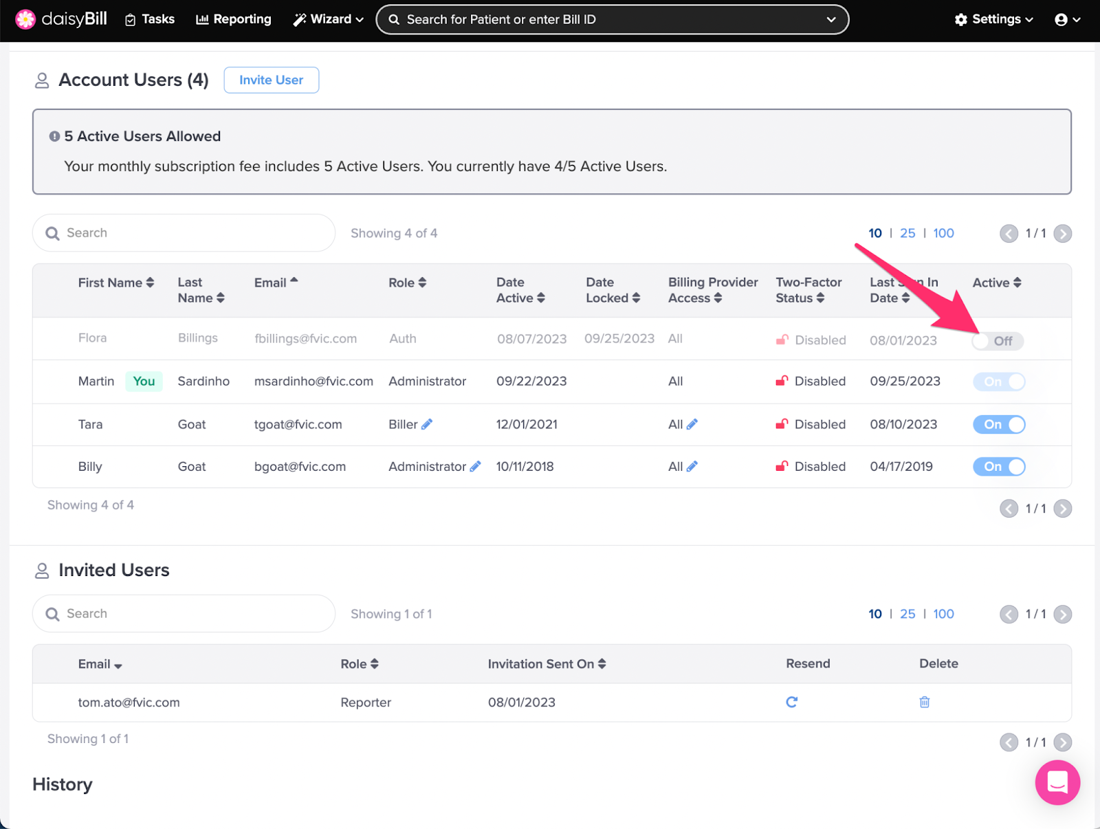 Manage Users - Locked Users | daisyBill
