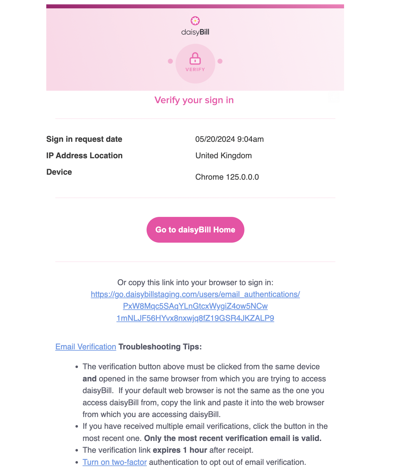 Email Verification | daisyBill