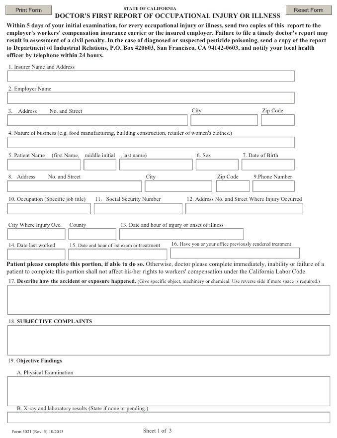 DWC Form 5021: Doctor's First Report | daisyBill