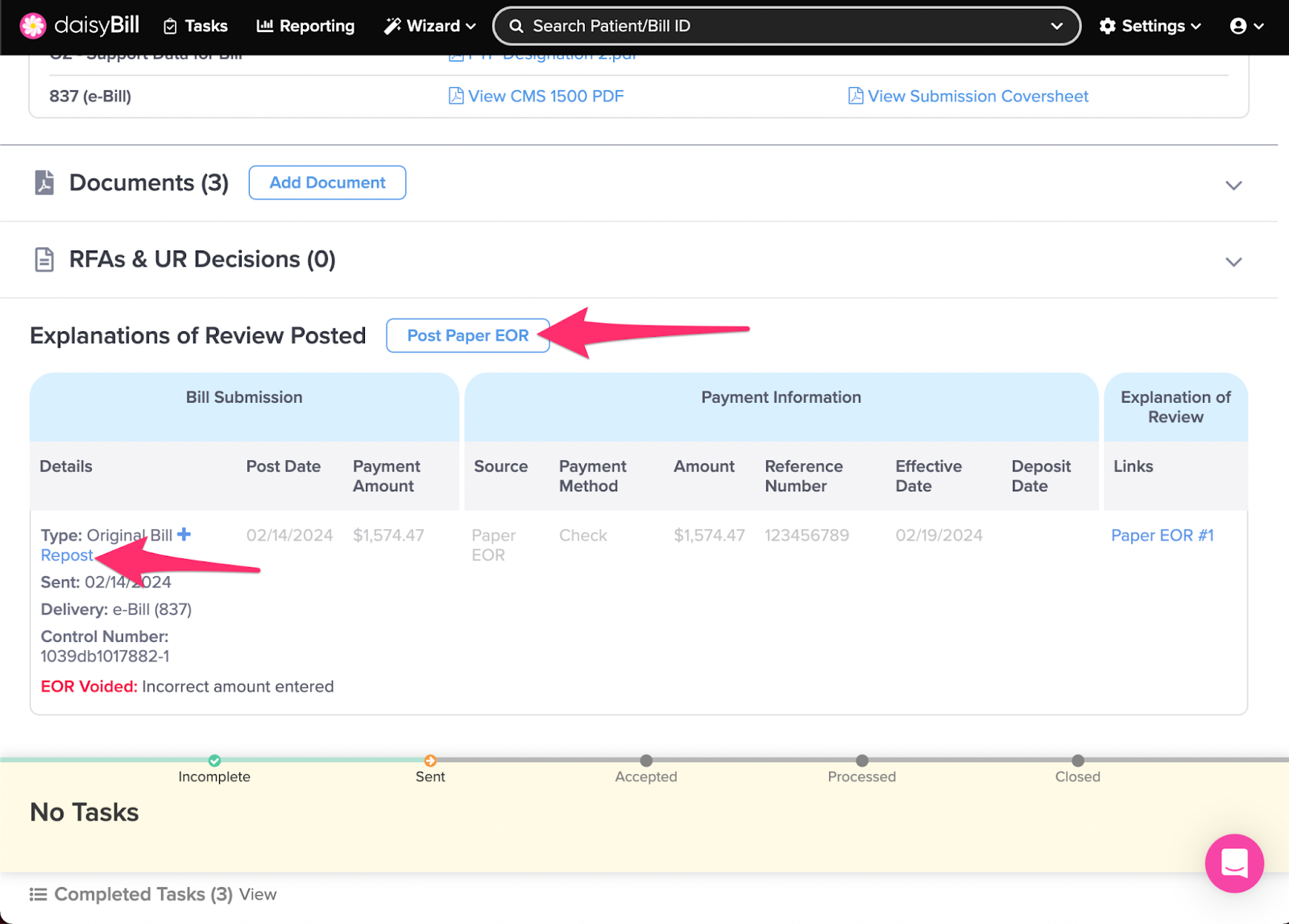 Repost Voided Payment to Bill Submission | daisyBill