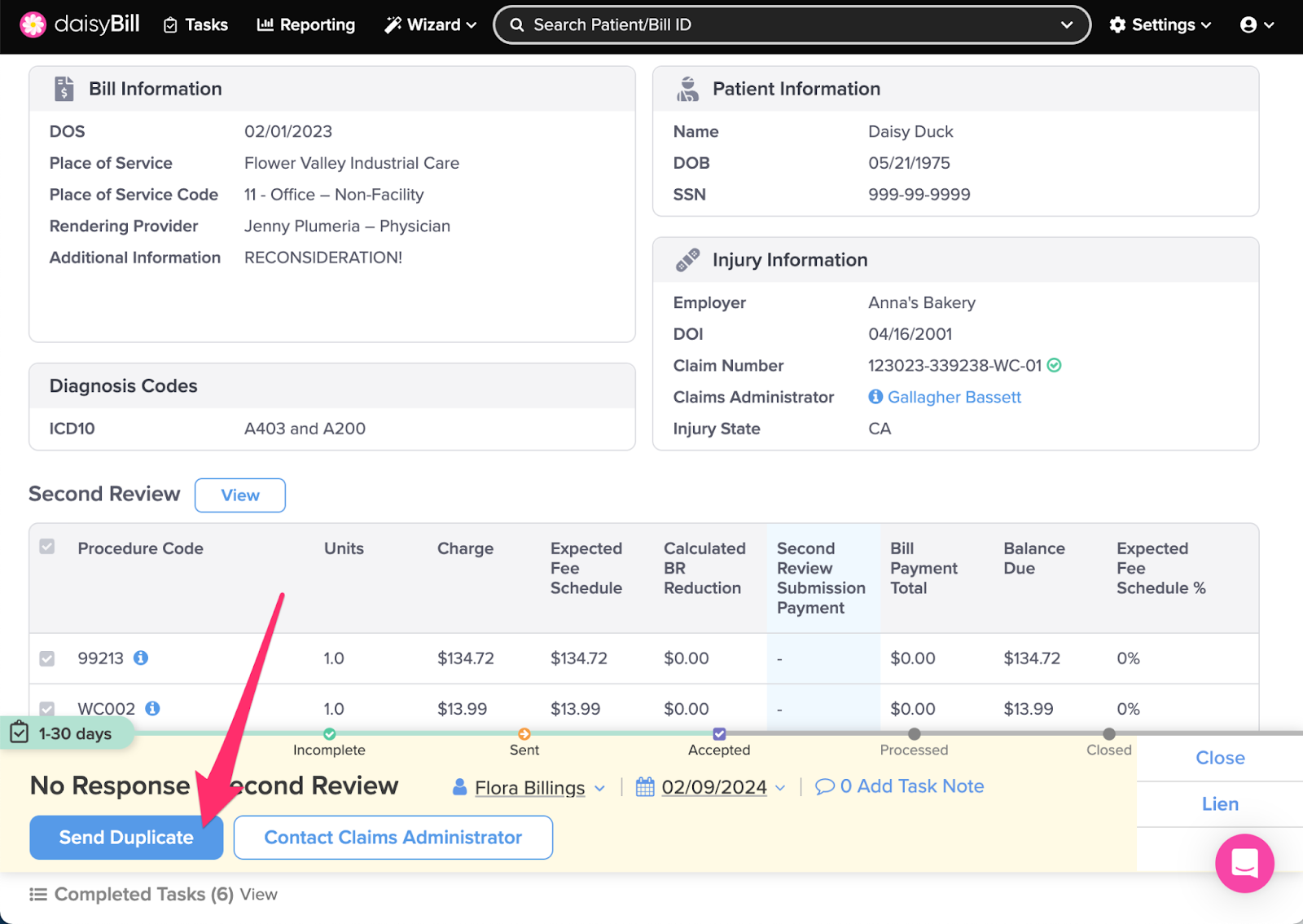 Task: No Response - Second Review | daisyBill