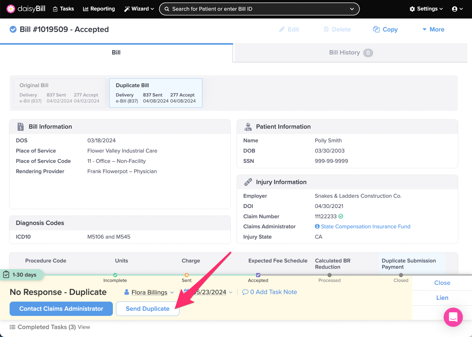 Task: No Response Duplicate | daisyBill