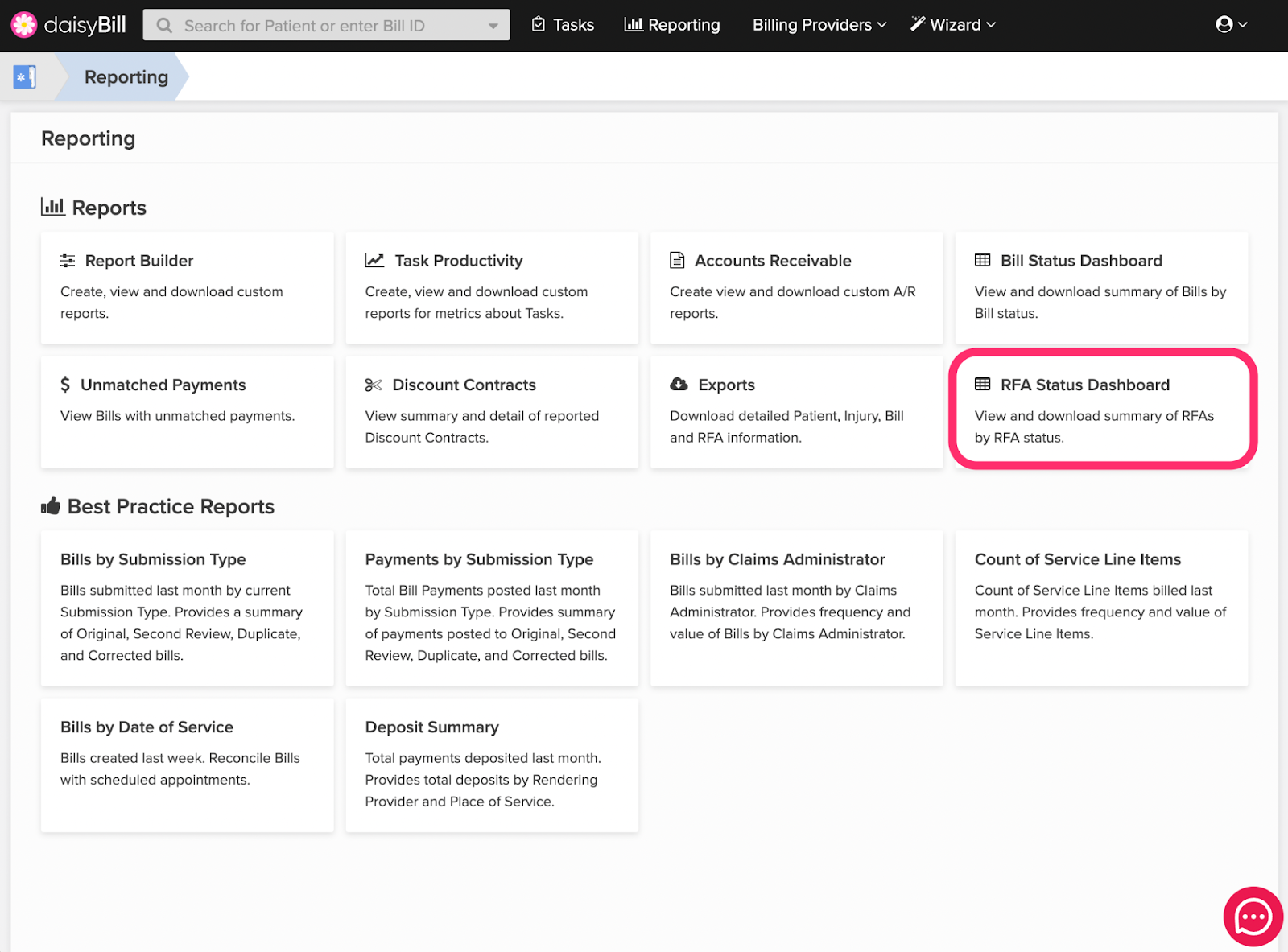 RFA Status Dashboard | daisyBill
