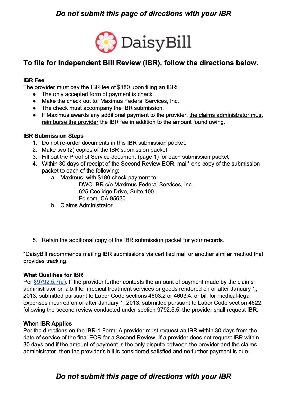 Create IBR Submission | daisyBill